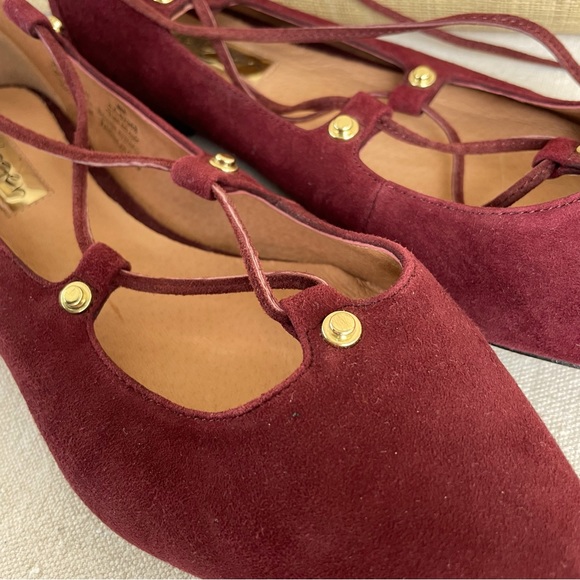 Halogen | Shoes | Halogen Burgundy Leather Tieup Ballet Flats With Gold ...